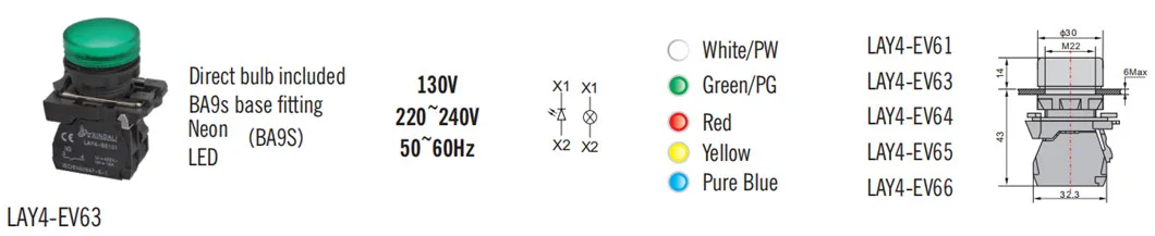 Led 220v Green Signal Lamps Push Button Indicator Light Switch Lay4 ...