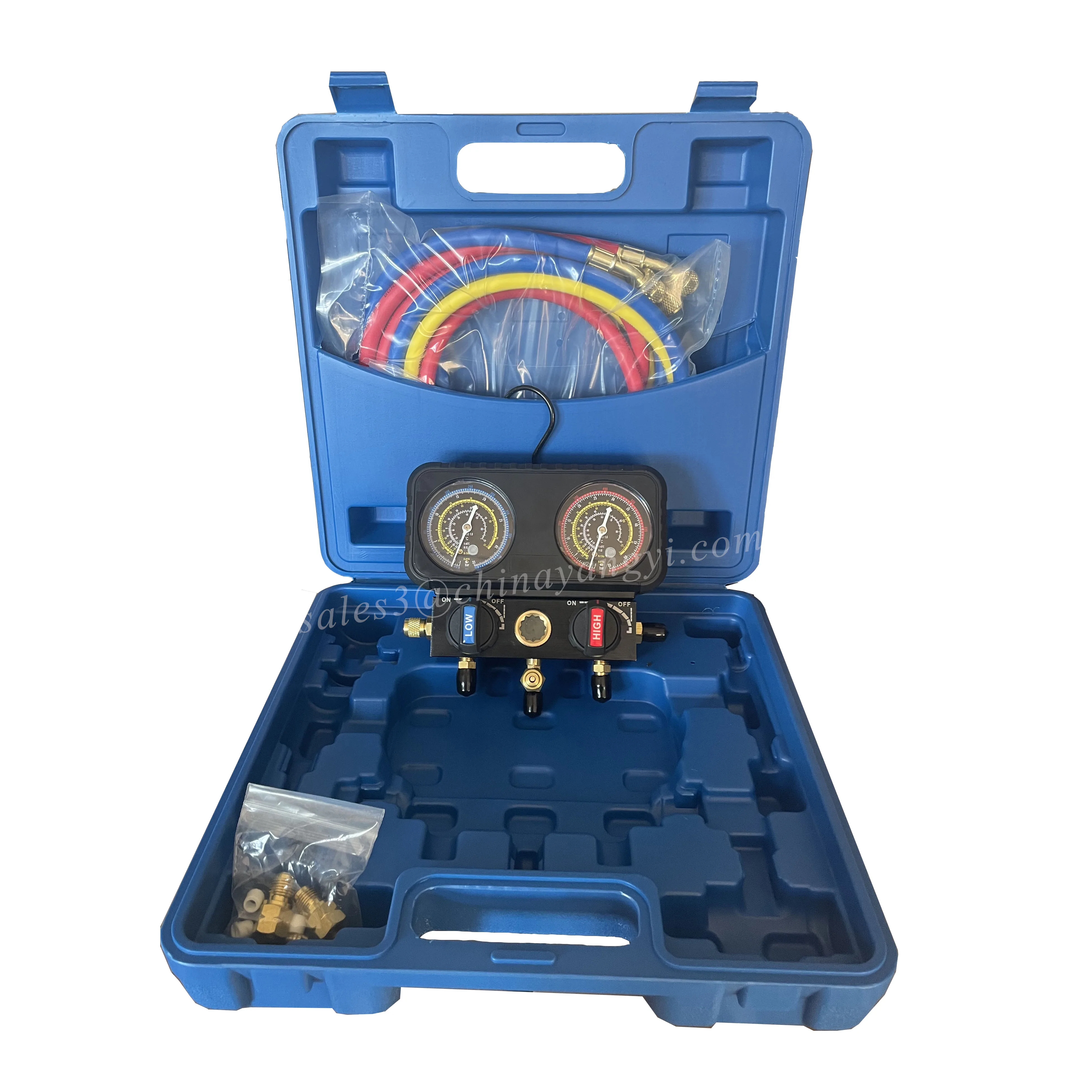 HVAC Ball Valve 2 Way Manifold Gauge Set Pressure Manometer for ...