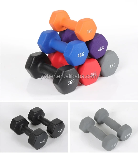 Colorful Neoprene Dumbbell 1kg 2kg 2.5kg 3kg 4kg 5kg 10kg Hexagonal ...