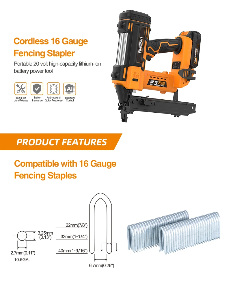 Freeman 16ga 20V Cordless Fence Stapler - Efficient Fencing