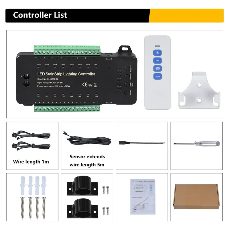 16 Steps With Remote Control Motion Sensor Stair Light Dc12v/24v 9-mode ...