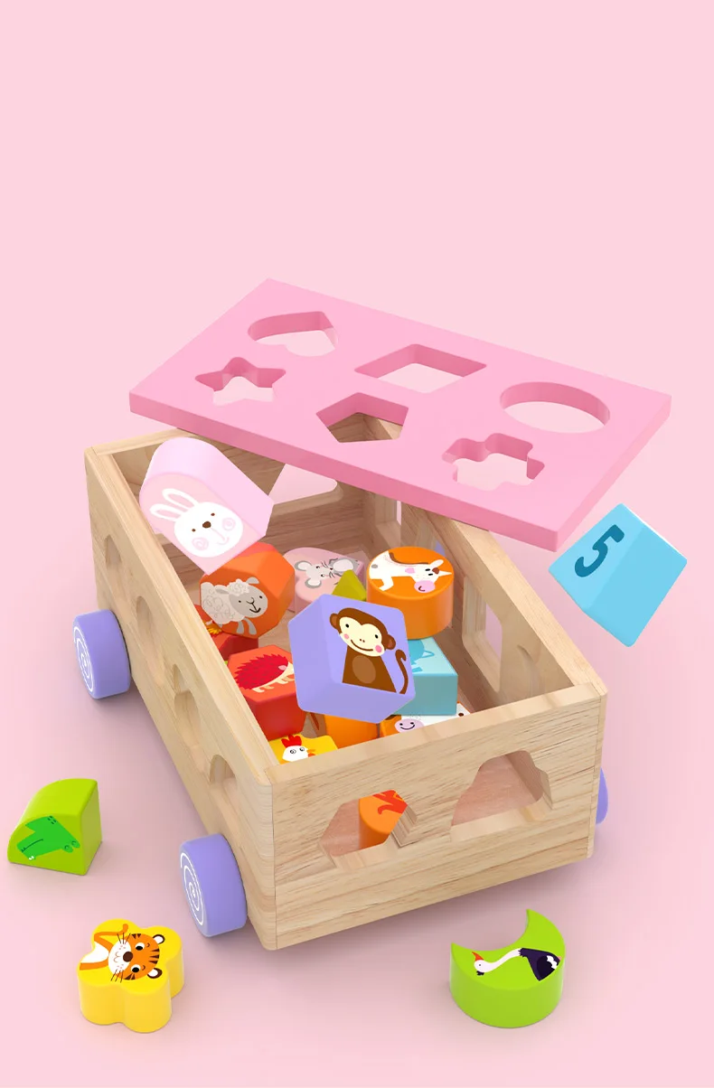 Multi-function Tractor Wooden Shape Paired Toys 18 Hole Wooden Trailers ...