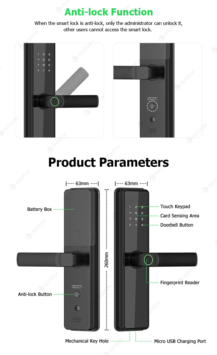 Waterproof Outdoor High Security Electric Digital Fingerprint Smart Door Lock With Tuya App ...