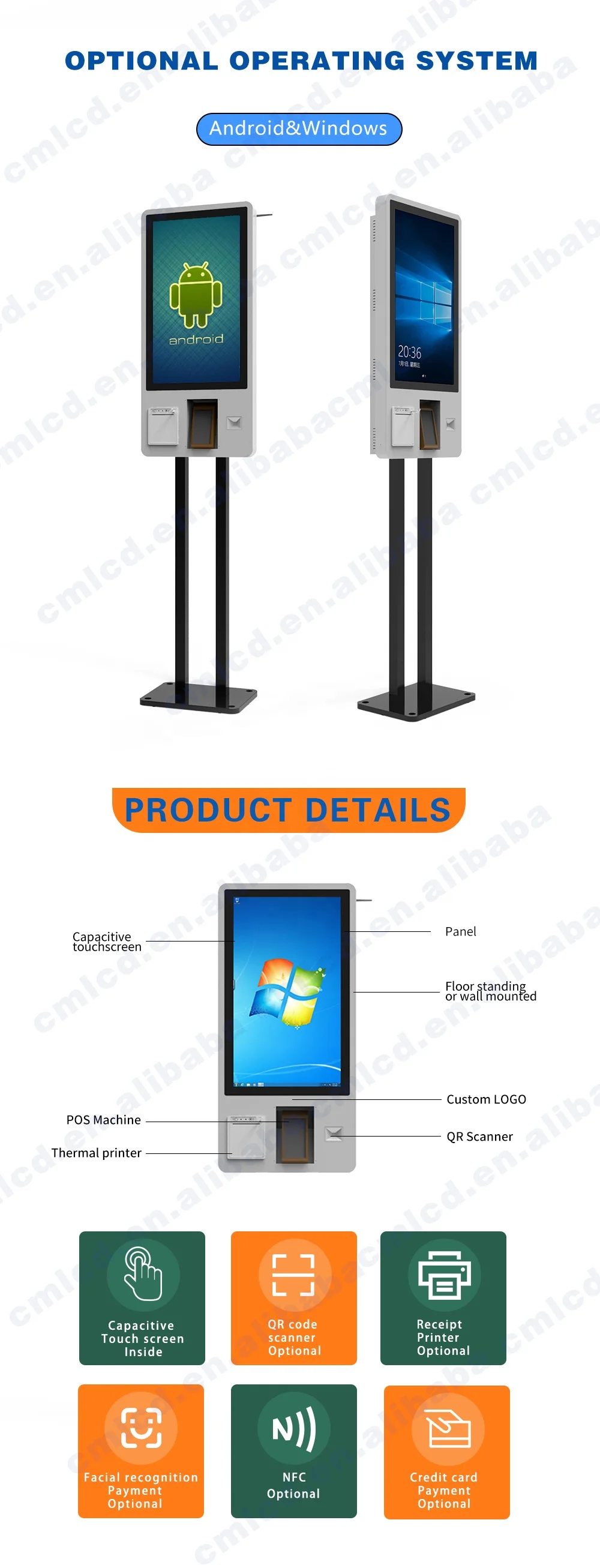 Restaurant 27 Inch Self Service Built in QR Code Scanner POS Payment ...