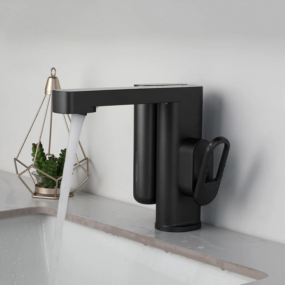 2-in-1 Bathroom Sink Faucet Automatic Sensor Hand Free Smart LED Color ...