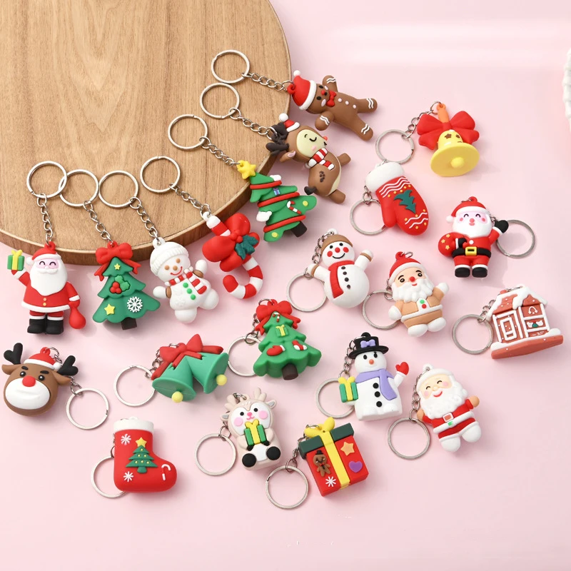 New Design Santa Claus Christmas Snowman Tree Deer Keychain 3d Pvc Soft ...