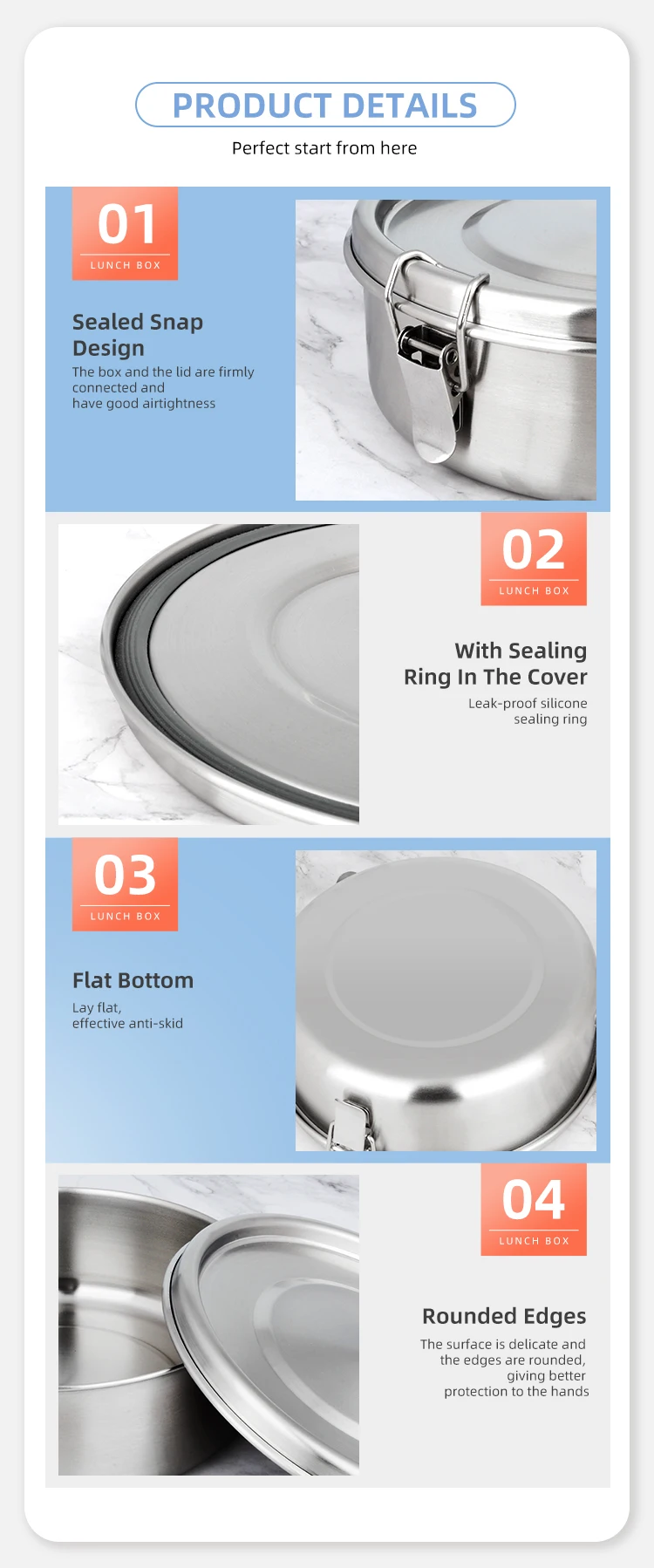 Stainless Steel Bento Box Lunch Containers For Adults Leakproof Metal ...