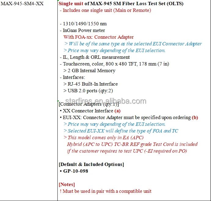 Original EXFO MAX-945-SM1 Optical Loss Test Set for 1310/1550nm - Ideal ...
