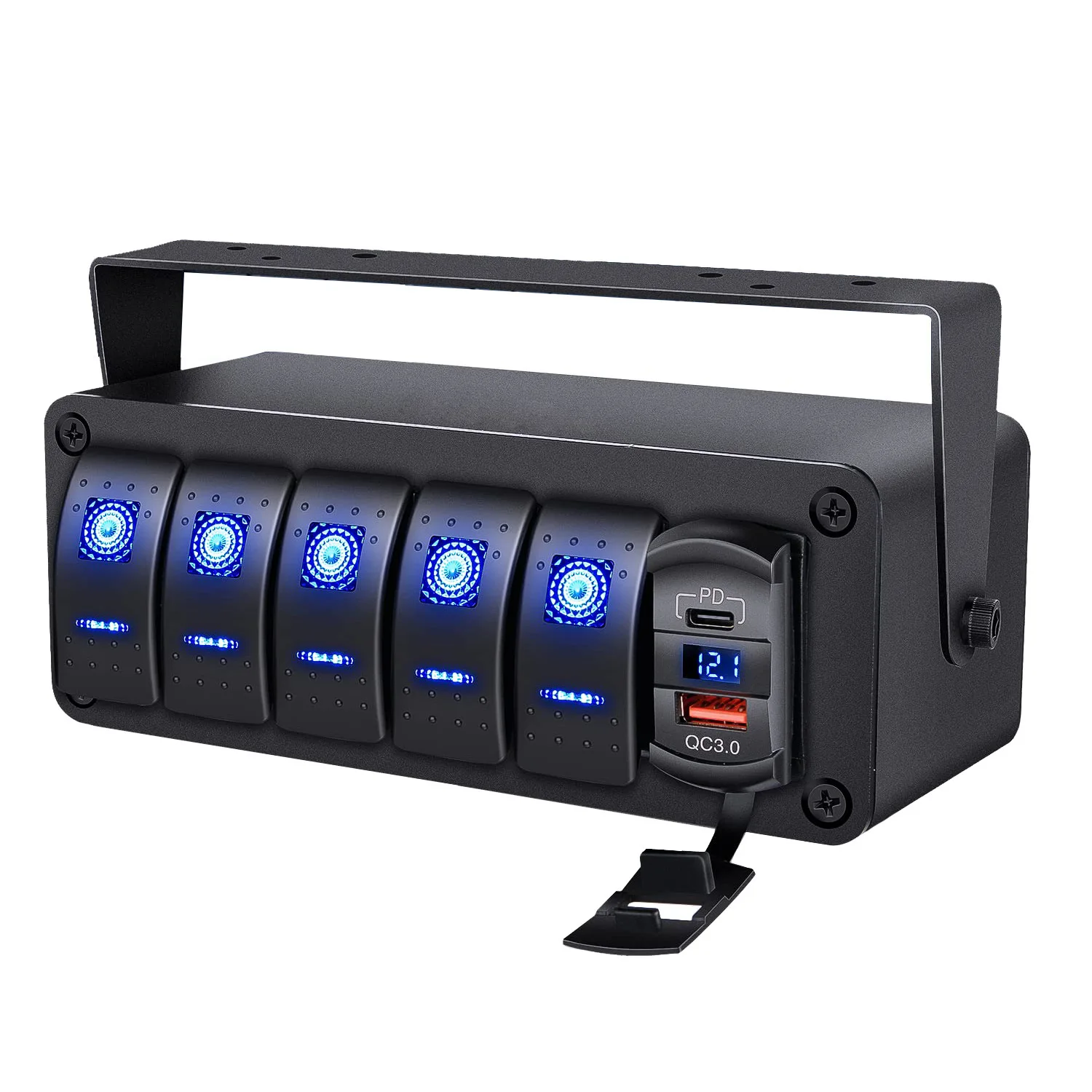 5 Gang Rocker Switch Box 12V SPST on Off Switch PD Type C and QC 3.0 ...