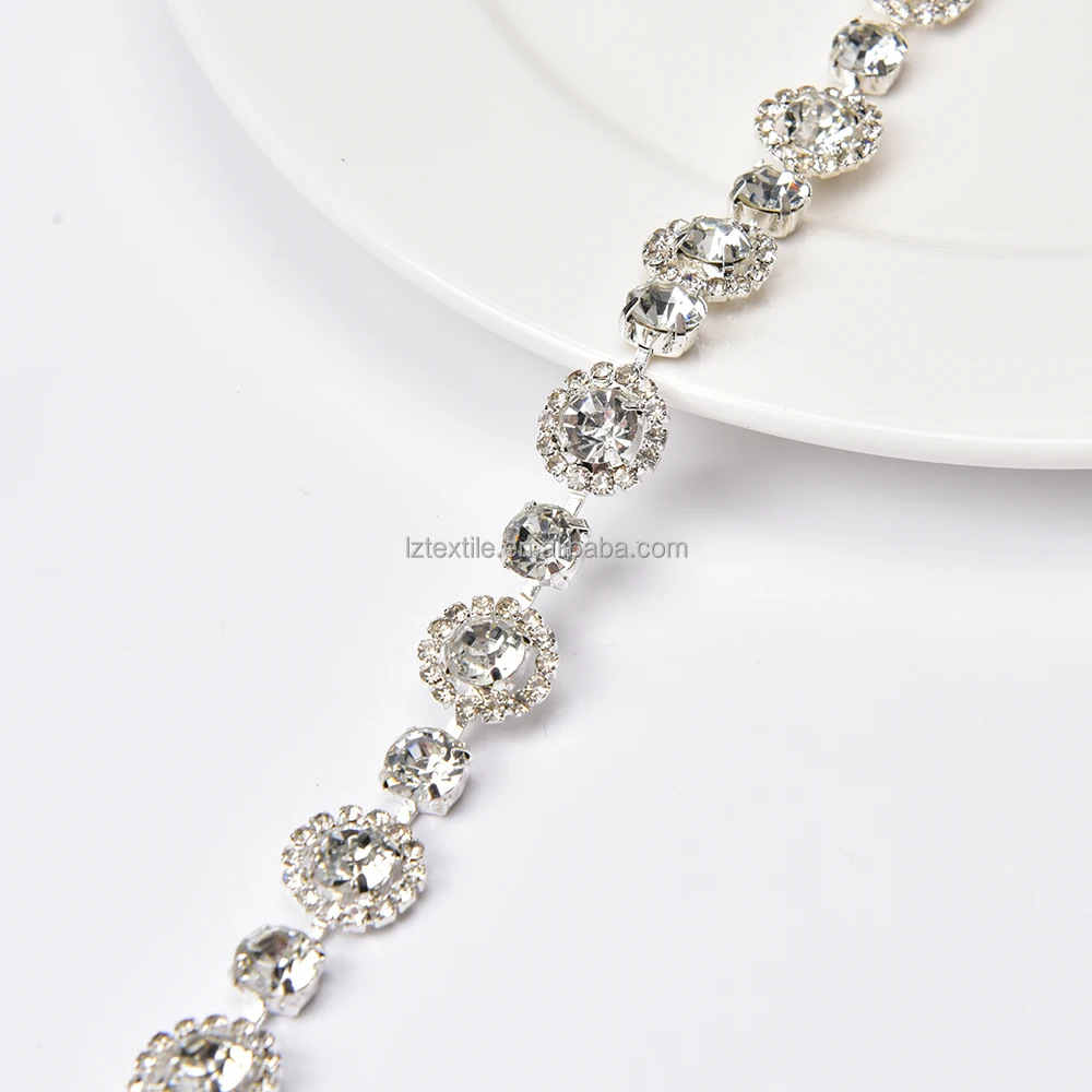 Glitter Silver Crystal Rhinestone Chain Flower Shape Glass Diamond