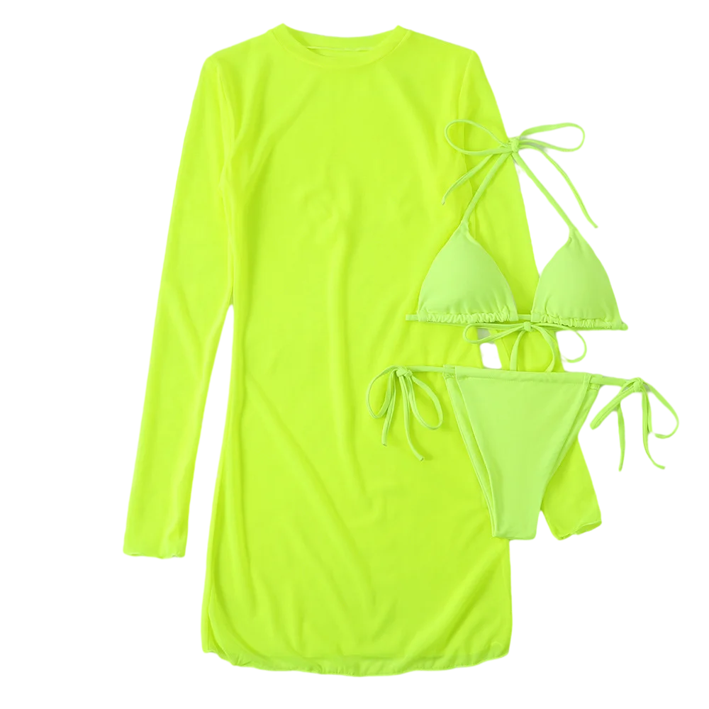 Summer Beach Wear 2022 Bikini Set With Mesh Sunscreen Cover Up 3 Piece