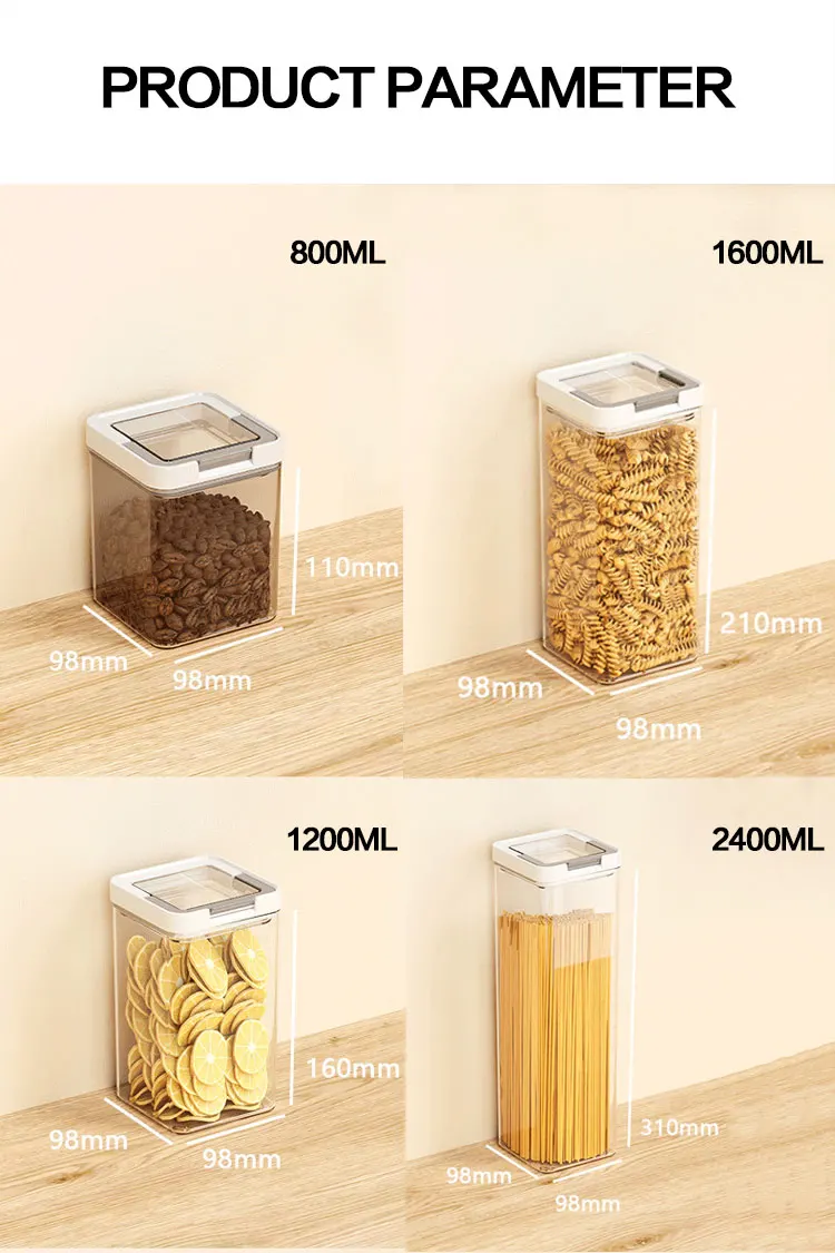 Wholesale High Quality Kitchen Grain Storage Jars Set Transparent Food Container Plastic Sealed ...