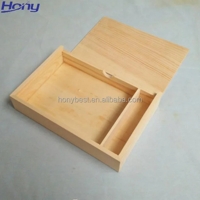 Custom Color Washed Pine Wood Sliding Lid Boxes with Compartments ...