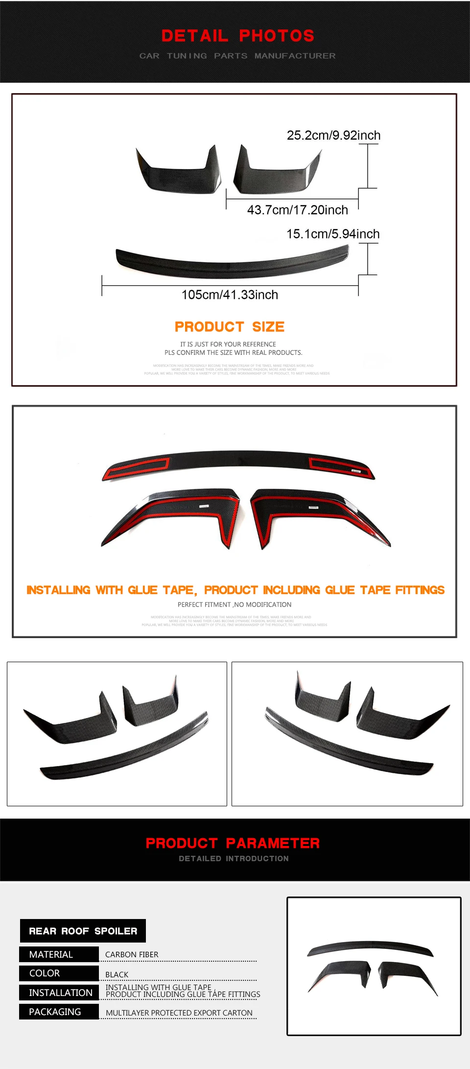 JC Sportline RSQ8 Carbon Fiber Roof Spoilers for Audi SUV