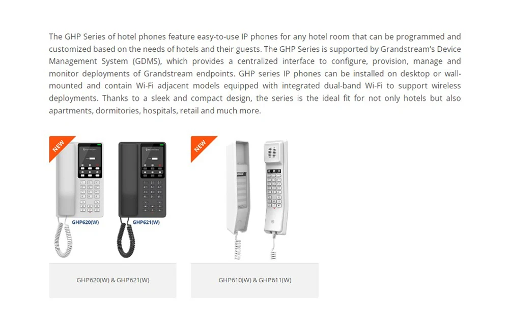 Grandstream hotel phones VoIP GHP620/GHP620W and GHP621/GHP621W ...