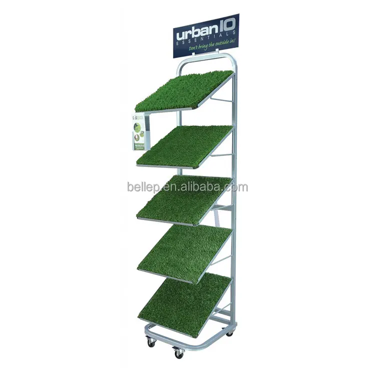 Durable Powder Coating Black Metal Display Rack Artificial Grass ...