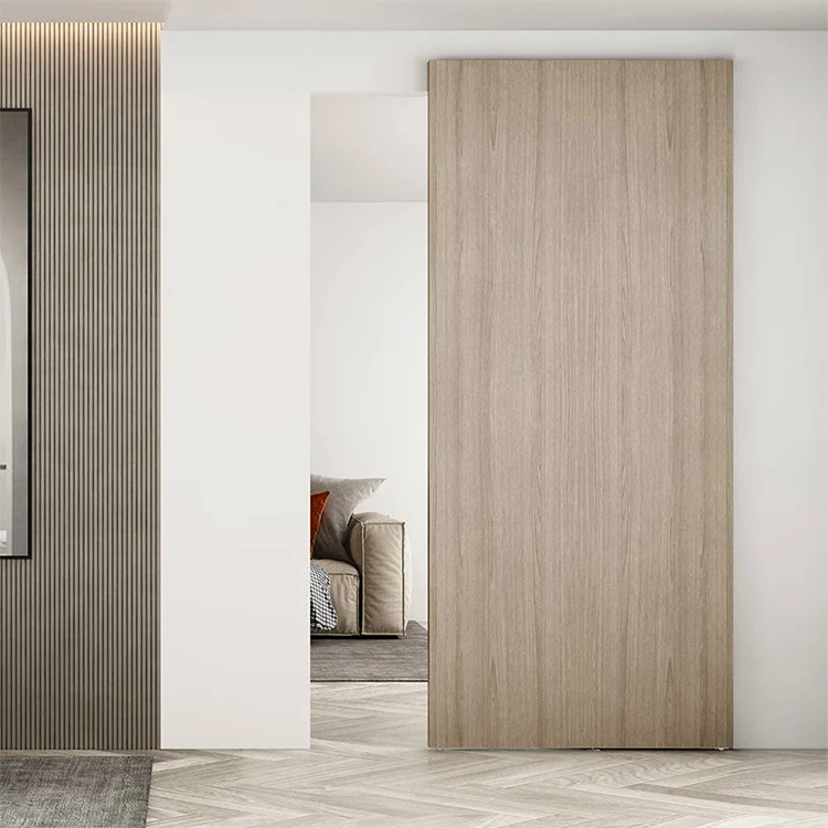 Simple Design Wooden Sliding Bathroom Door Hidden Track System Wall ...