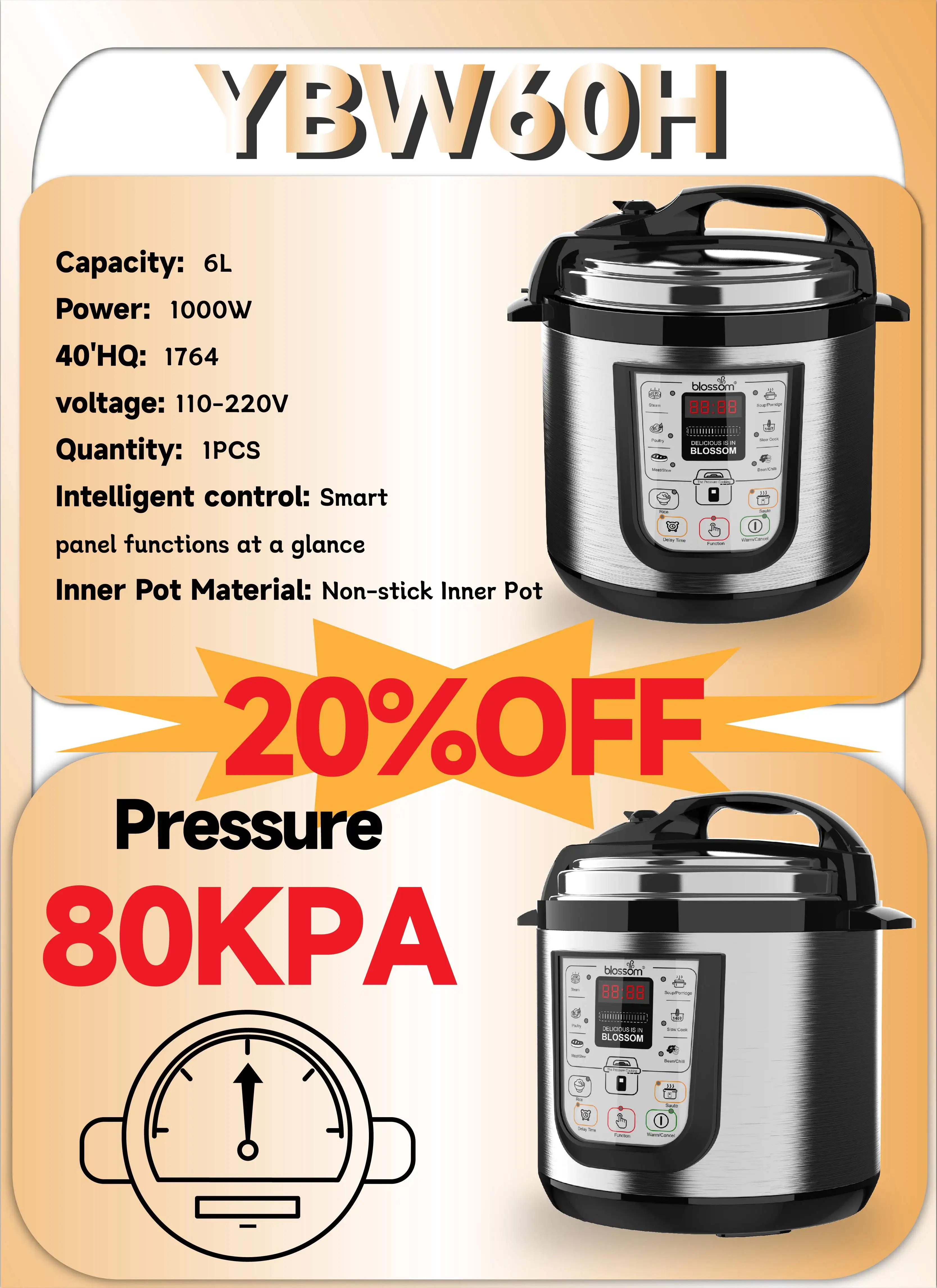 Multi Cooker Electric 110V 5L/6L/8L/10L/12L 80KPA Uncoated Intelligent ...