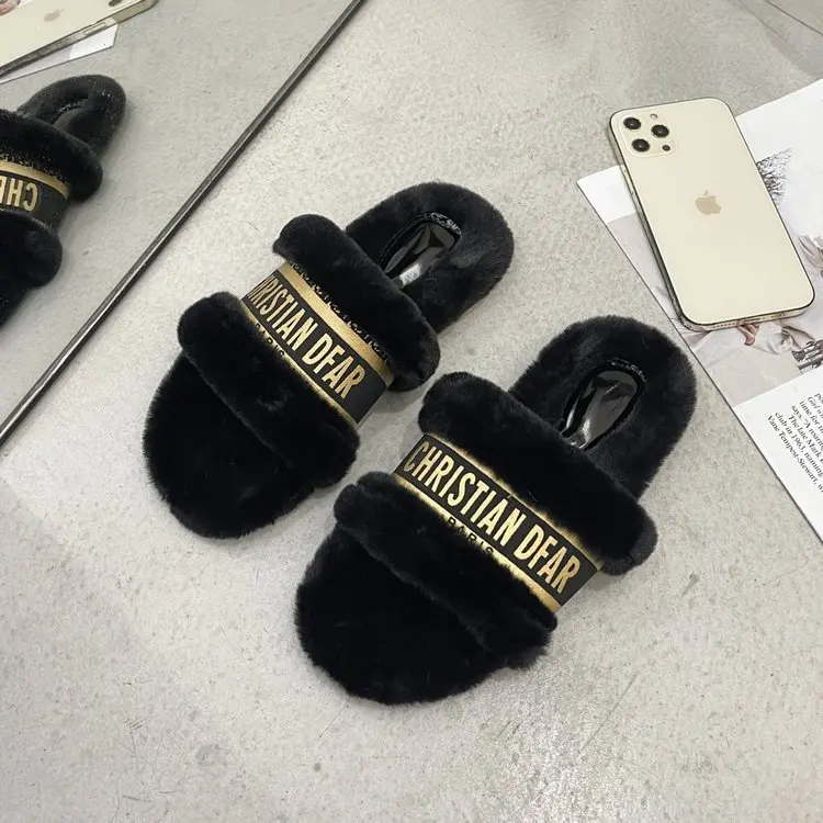 Luxury Brand Design D Home Fur Warm Embroidered Letter Half Drag Large ...
