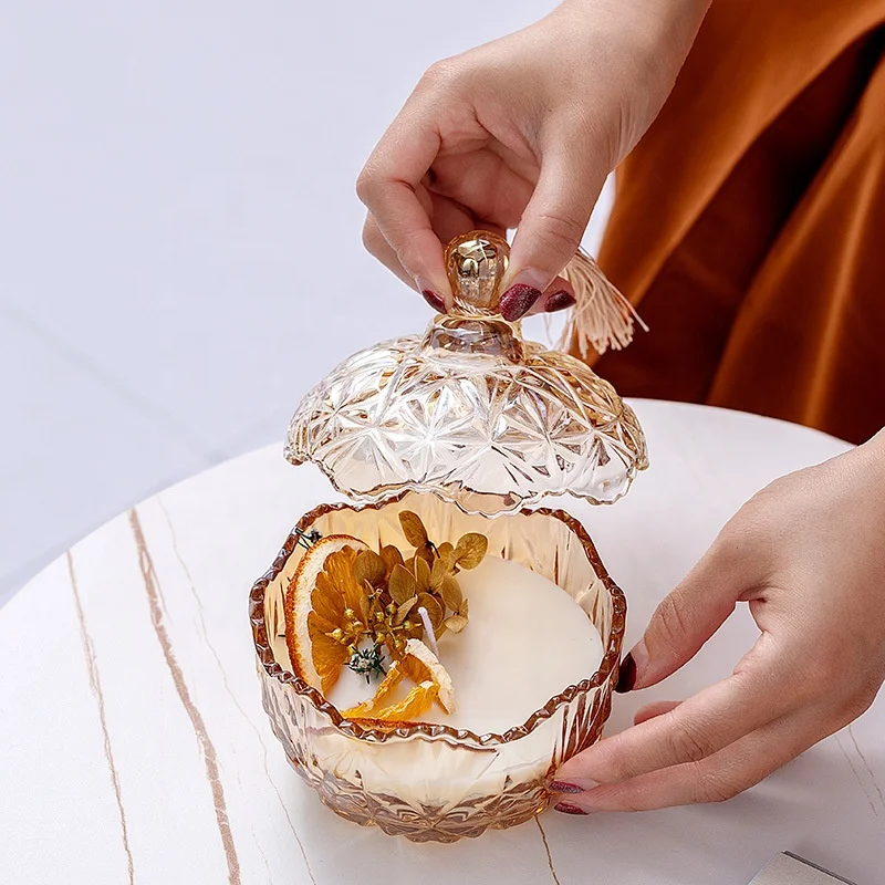 Hot Selling Wholesale Luxury Fragrance Real Flower Embossed Glass Jar ...