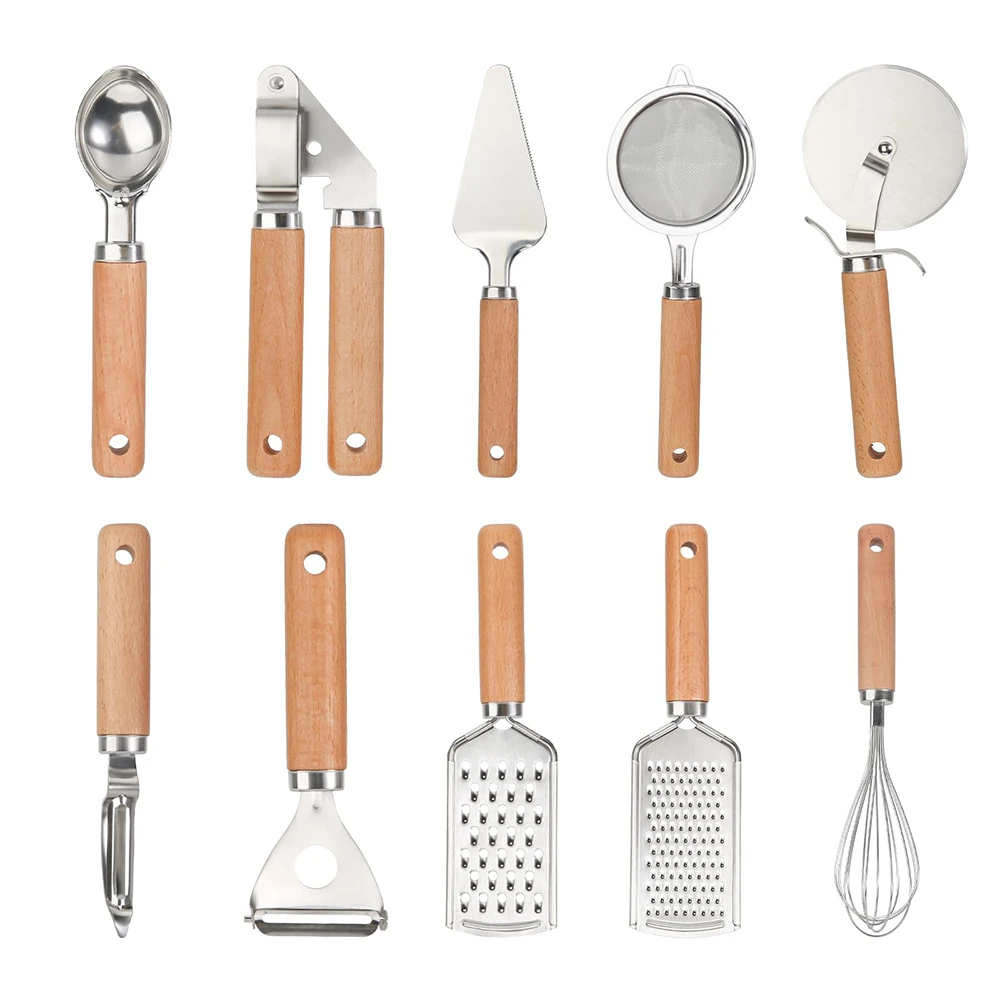 TOALLWIN Kitchen Wood Handle Gold Stainless Steel Cream Spoon Pizza ...