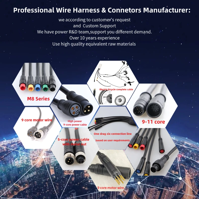 M8 Female E-bike Waterproof Connectors Plug 2 3 4 5 6 Pin 300mm Od: 3.5 ...