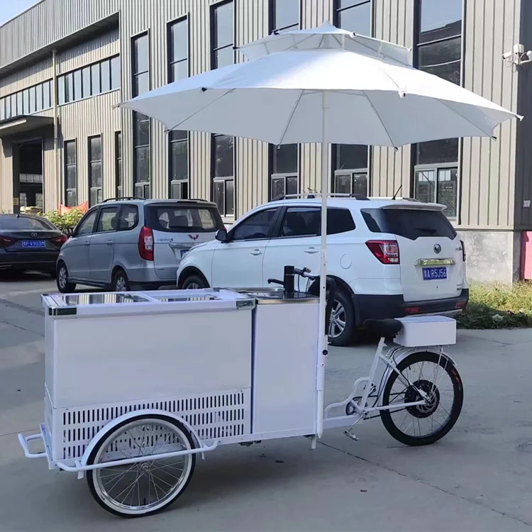 Refrigerated Towable Ice Cream Cart Top Umbrella Loading Bike Used On ...