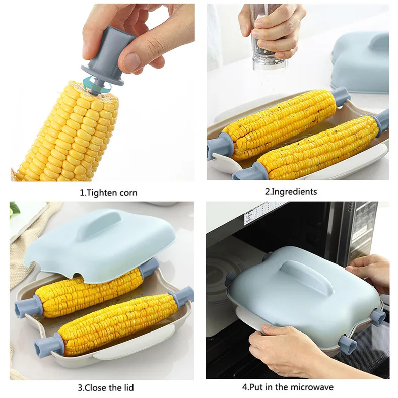 Dual Cave Microwave Corn Cooker with 4 Skewers BPA Free Corn Steamer ...