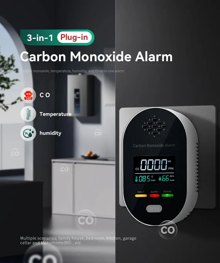 Plug in Carbon Monoxide Detector with Temperature/humidity Sensor