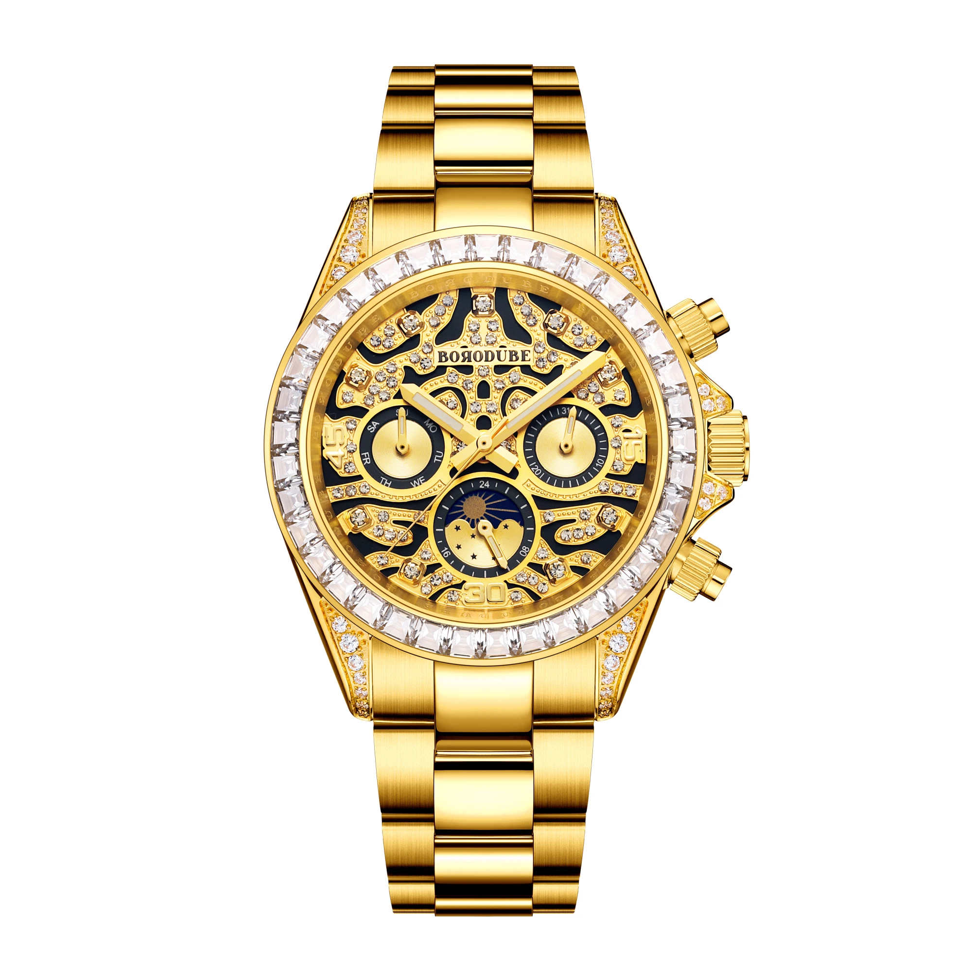 Multi-Function Movement Stones Bezel Business Men's Mechanical Watch ...