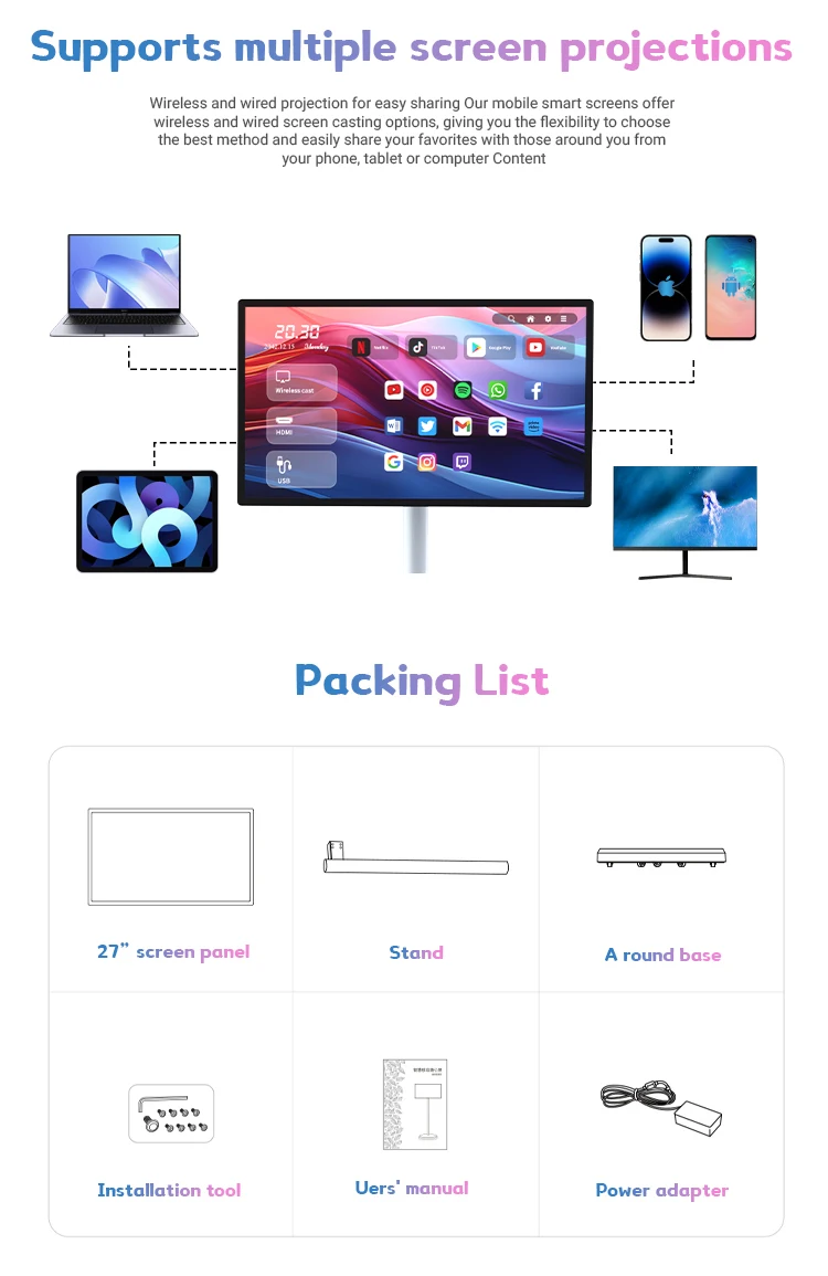 32 Inch Portable Touch Screen Monitor Indoor Lcd Wireless Display Smart ...