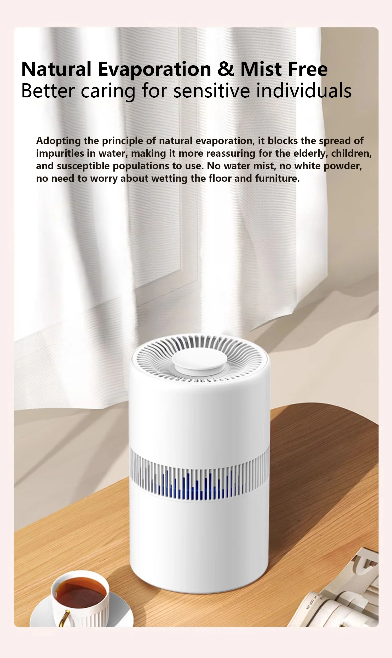 RUNAL 3L Evaporative H100 Humidifier Desktop Cool Mist Air Humidifier ...