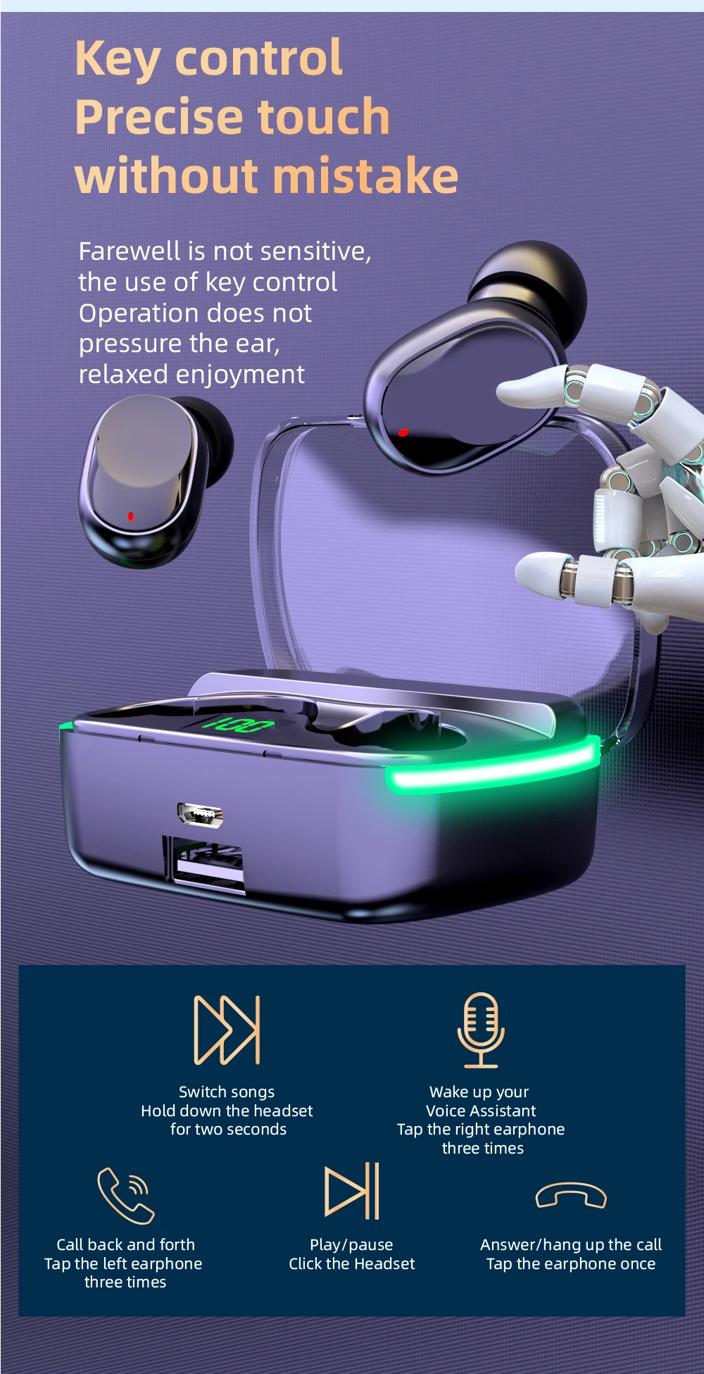 Original M60 TWS Bt5.3 LED Display Power Bank Gaming Headsets