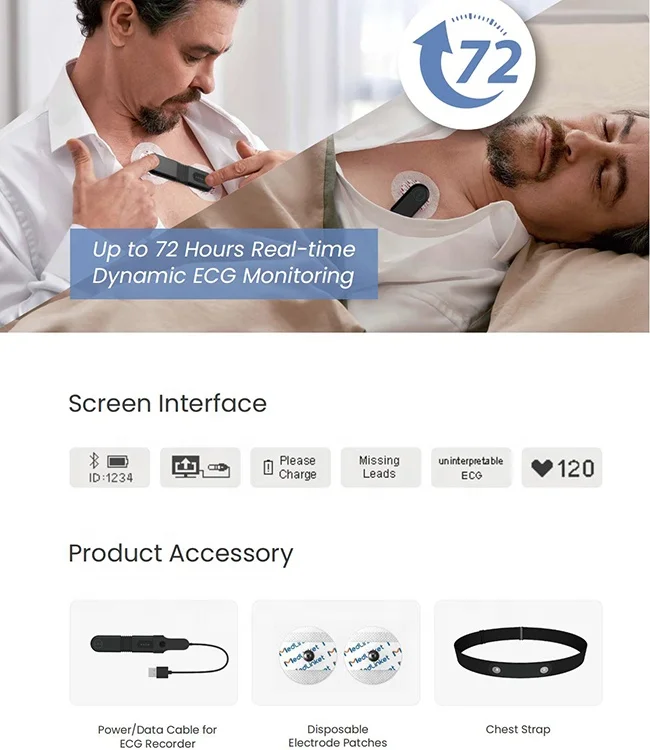 Lepu Ai-ecg Analysis Software Wearable Bluetooth Ecg Recorder 24/72h Real-time Dynamic Ecg ...