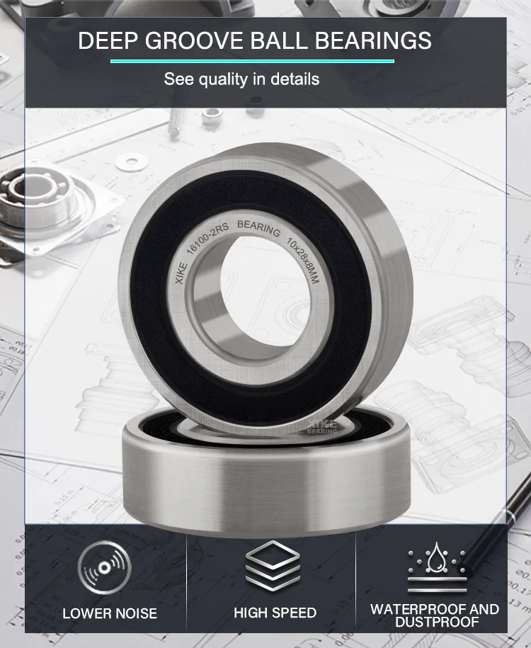 Double Rubber Seal 16100 2RS 10x28x8 mm Deep Groove Ball Bearing ...