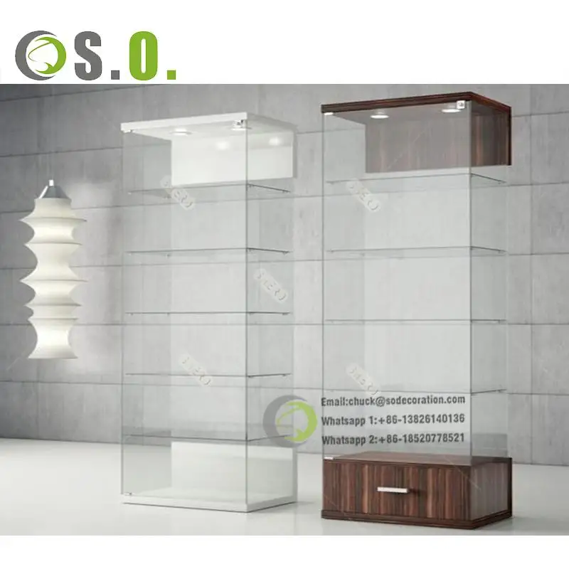 Full Vision Showcase With LED Lighting Glass Display Cabinets Tall ...