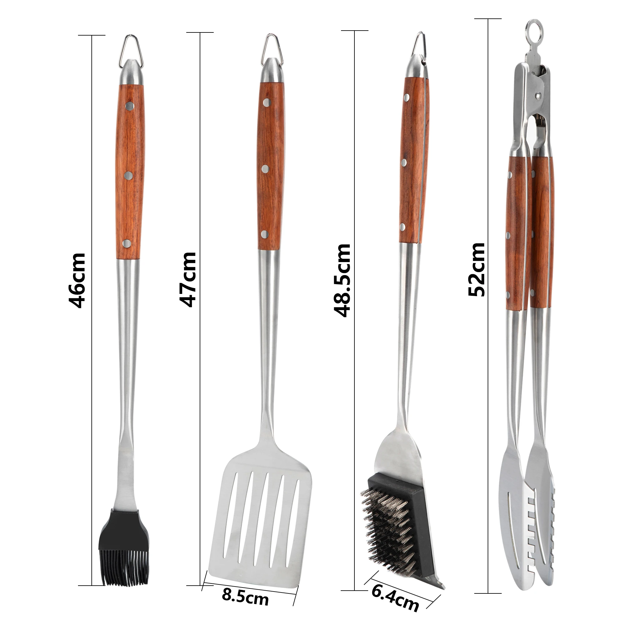 Wooden Handle Grill Tool Set Stainless Steel BBQ Outdoor Tools Set 5 ...