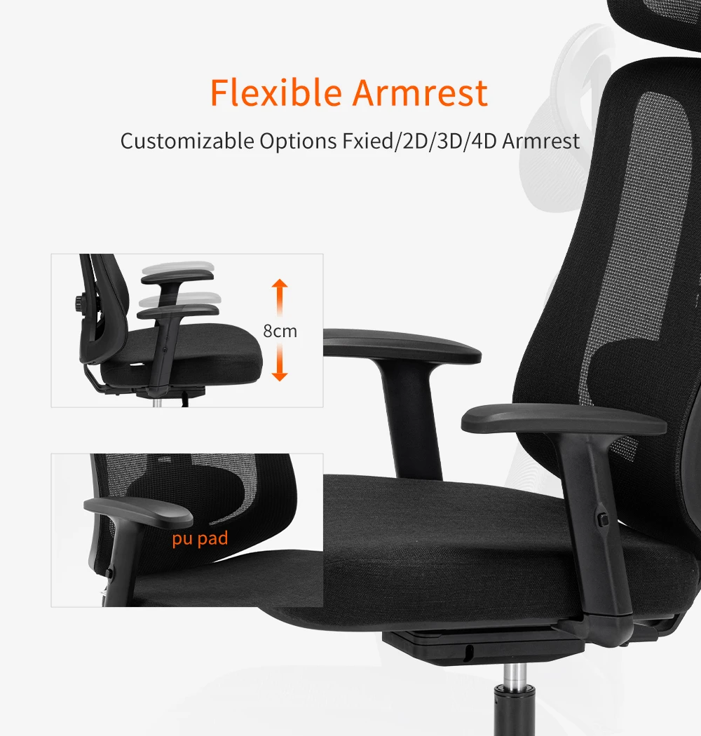 Modern High-back Office Chair Adjustable Headrest Ergonomic Design ...