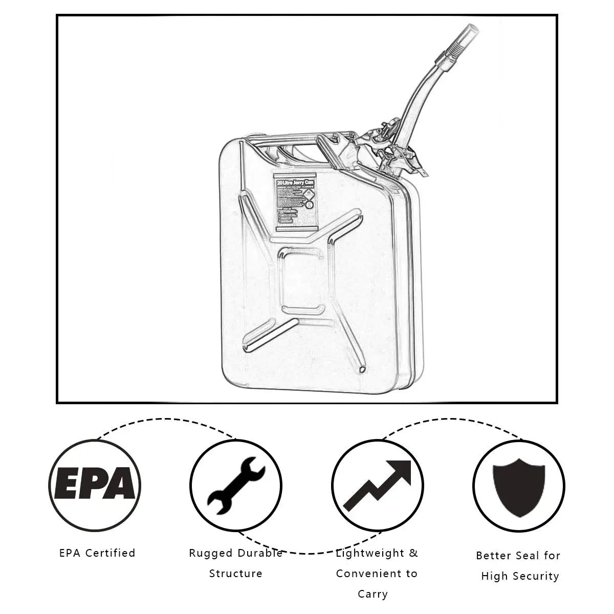 20 Liter (5 Gallon) Jerry Fuel Can With Flexible Spout,Portable Jerry ...