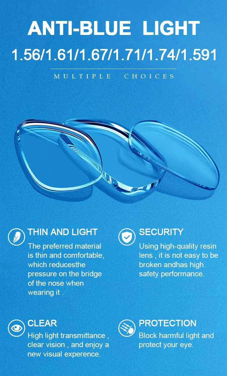 Wholesale Blue Block Lens Optical 1.61 - Anti Blue Ray