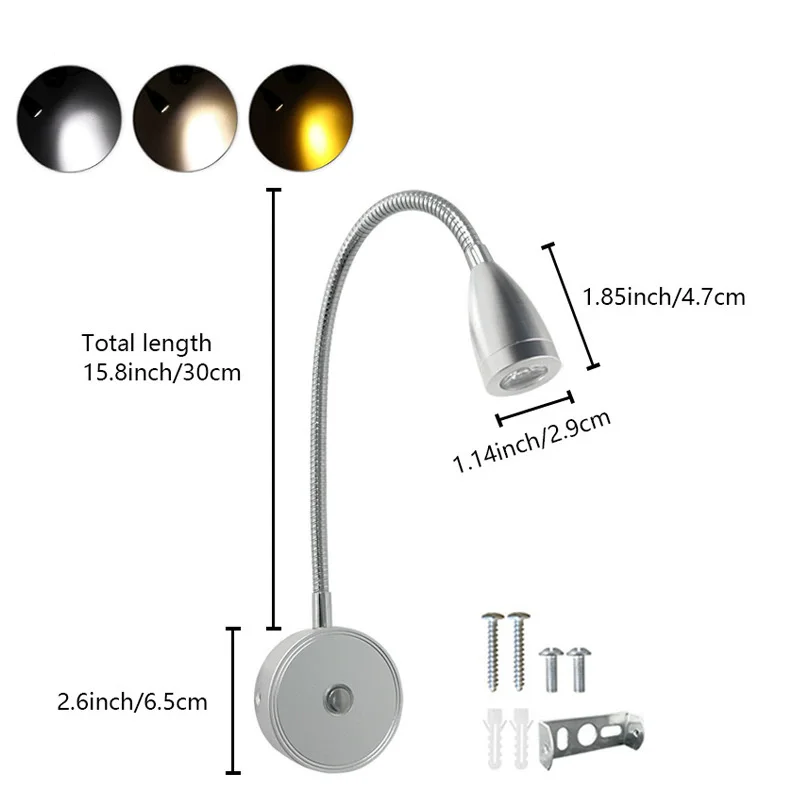3W LED Long Gooseneck Flexible USB Reading Light 12V Touch Control ...