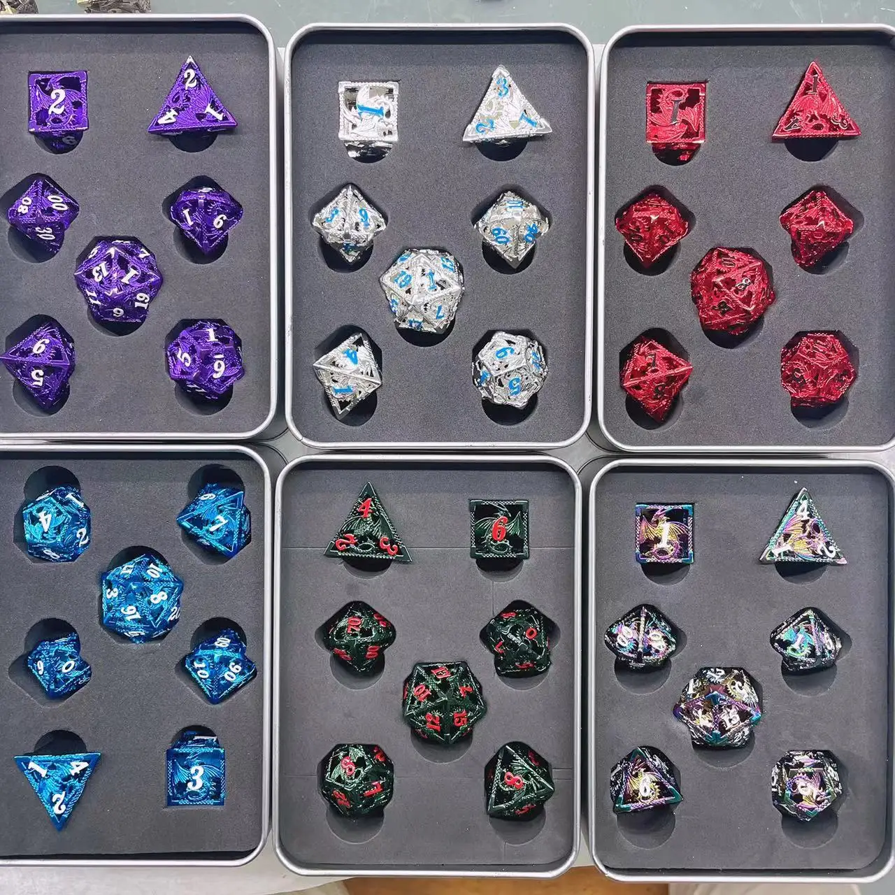 Metal Hollow Board Game Polyhedral Dice Set Sharp Edge Dungeons & Dragons Hollow D20 Tower ...