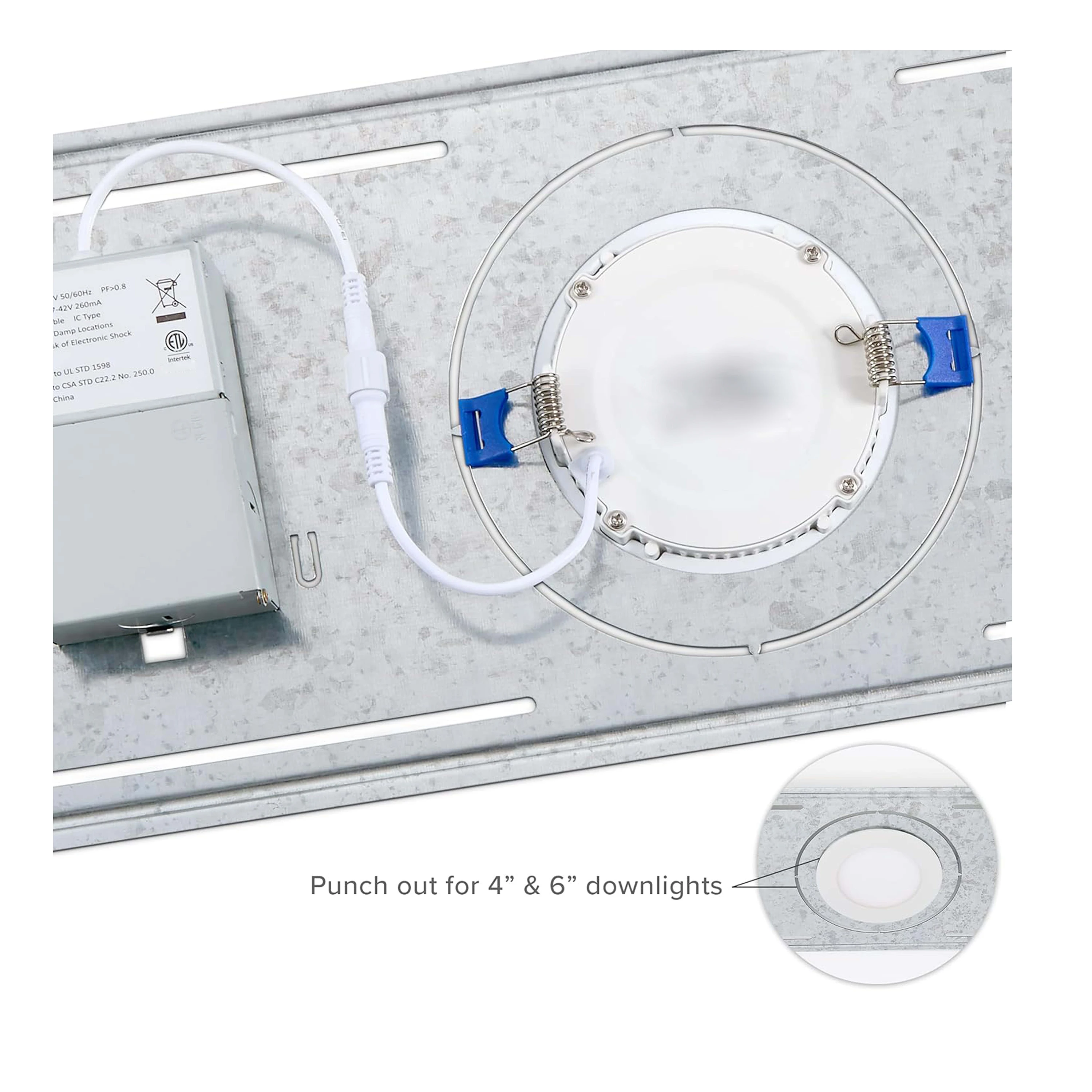 Slim Steel Recessed LED Light Bracket for 4 inch and 6-inch Downlights ...
