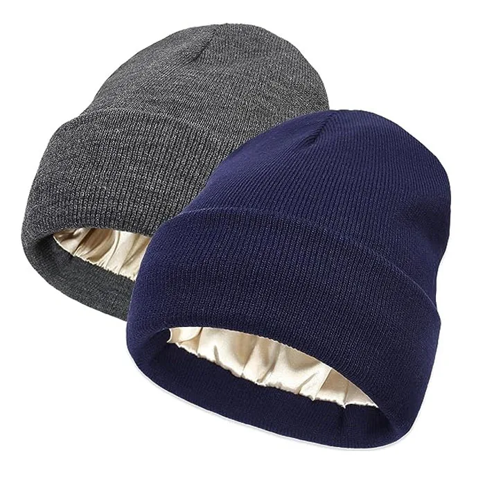 Customized Cuffed Silk Satin Lined Beanie Winter Hat