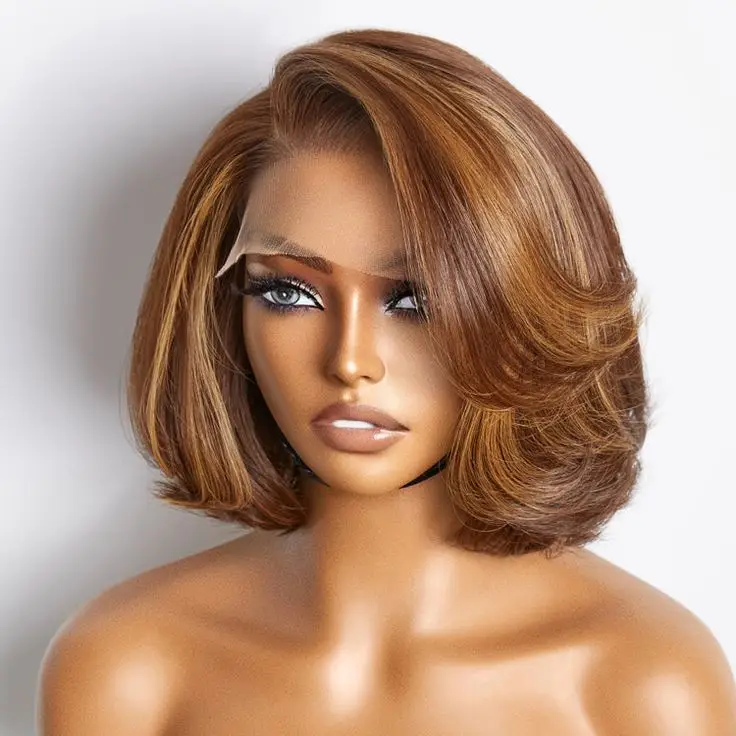 Cheap Glueless Double Drawn Short Bob Wigs Human Hair Lace Front Wig ...