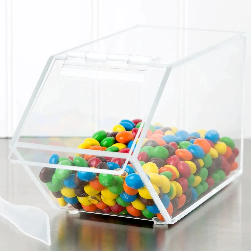 Clear Acrylic Dispenser Candy Container Bins Boxes with Lid for Food ...