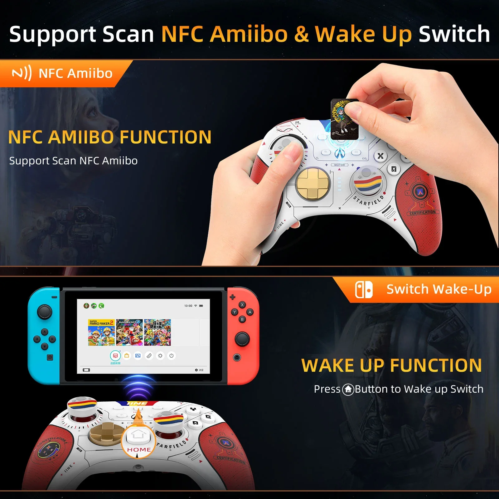 New Star-field Pc Controller Hall Effect Joystick & Nfc Amiibo With 2 ...