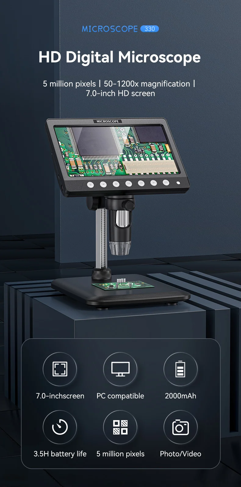 ANESOK330 Electronic Microscope 1080P Coin Microscopes 10X-1200X ...