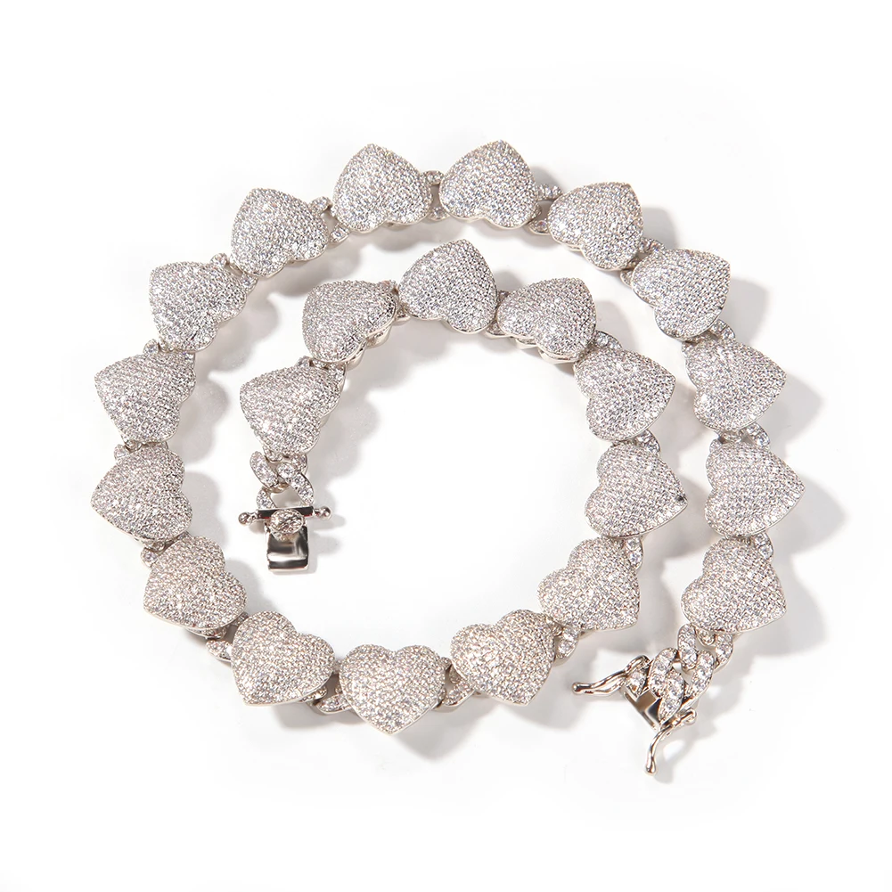 Iced Out Heart Choker Necklace Heart Layer Cuban Link – Saudi Virtual Mall