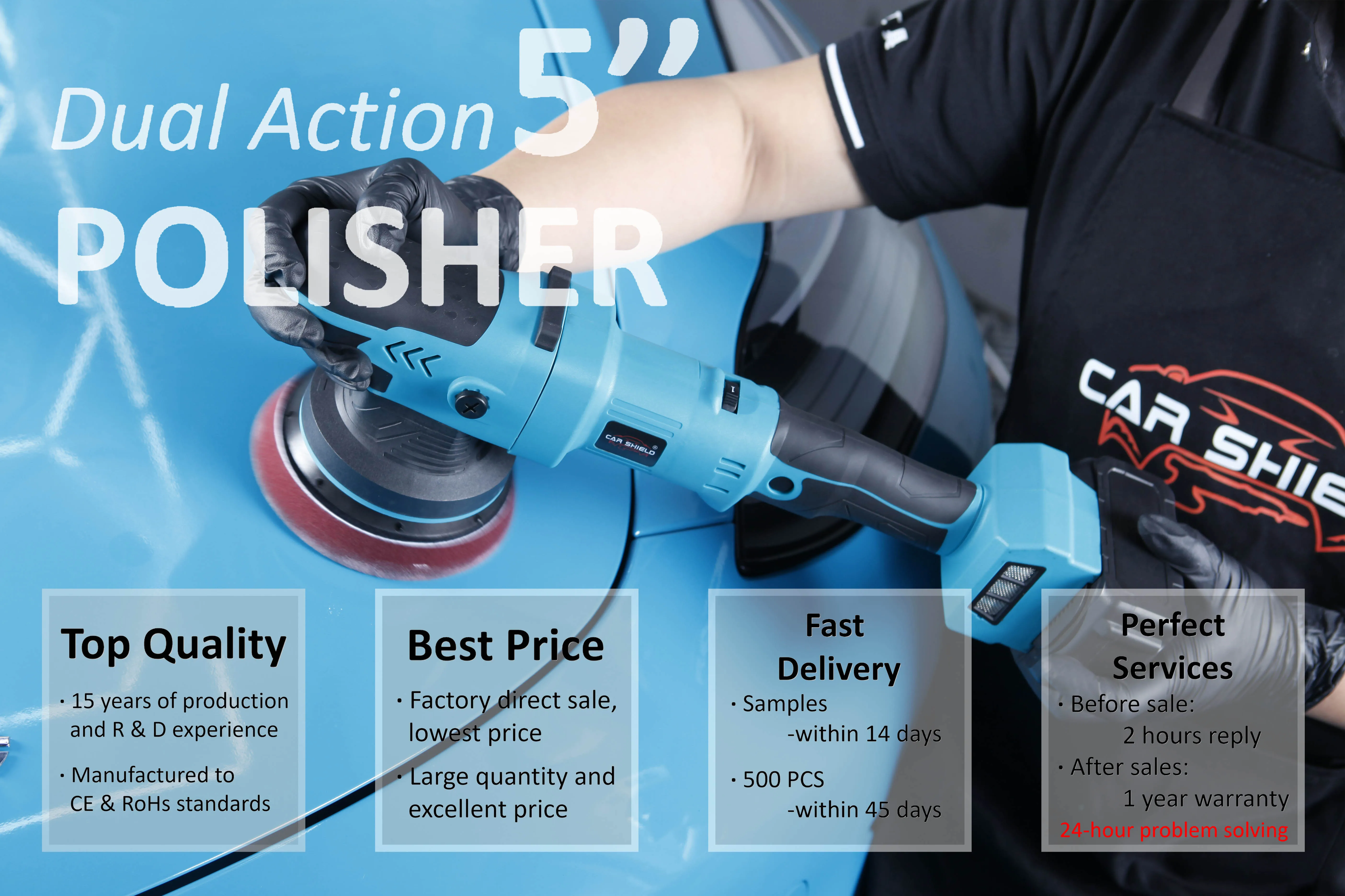 Car Shield Cordless 5 Inch 15mm Orbit Long Throw Dual Action Random ...